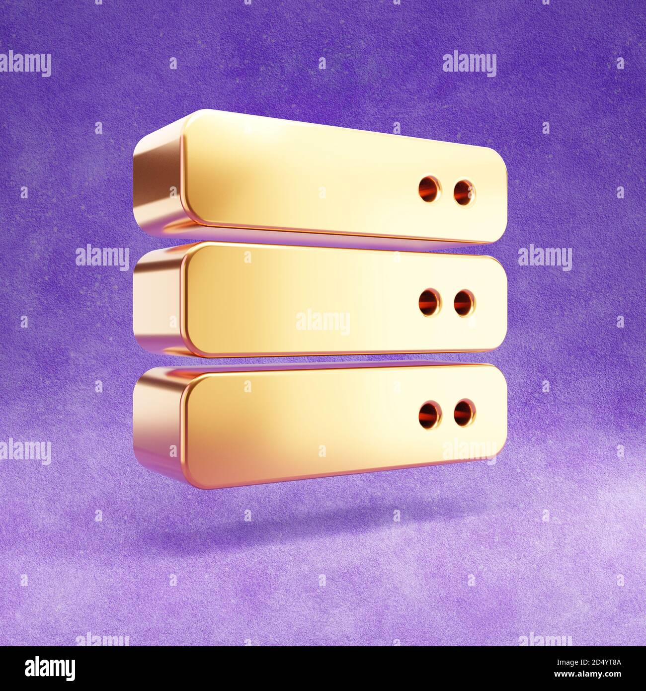 Server icon. Gold glossy Server symbol isolated on violet velvet ...