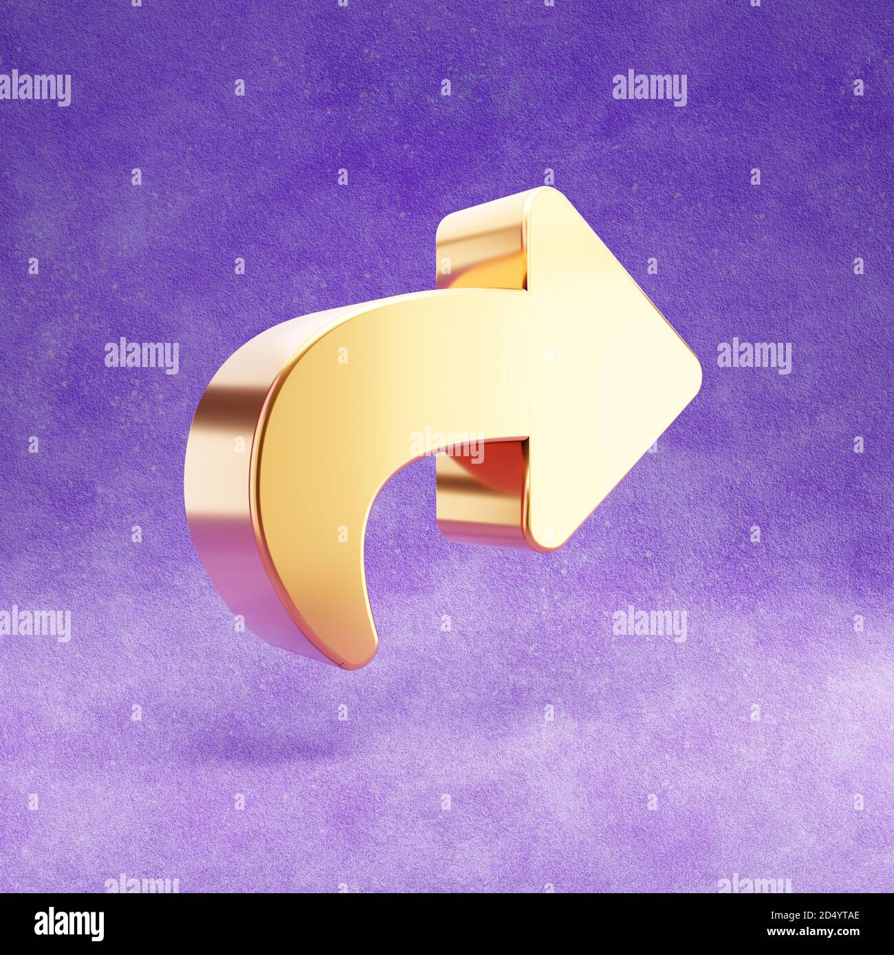 Share icon. Gold glossy Share symbol isolated on violet velvet ...