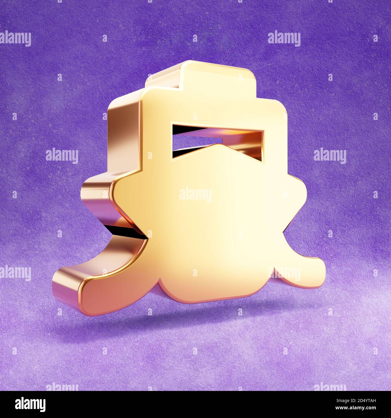 Ship icon. Gold glossy Ship symbol isolated on violet velvet background ...