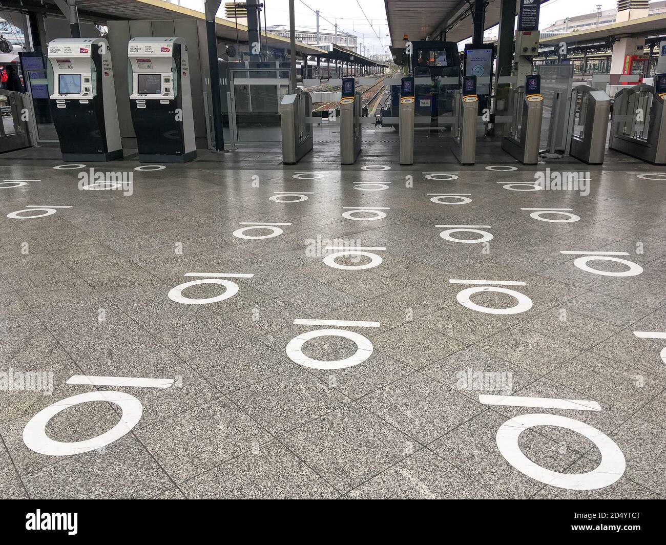 Marks traced on the ground of Lyons railway station in order to suggest ...