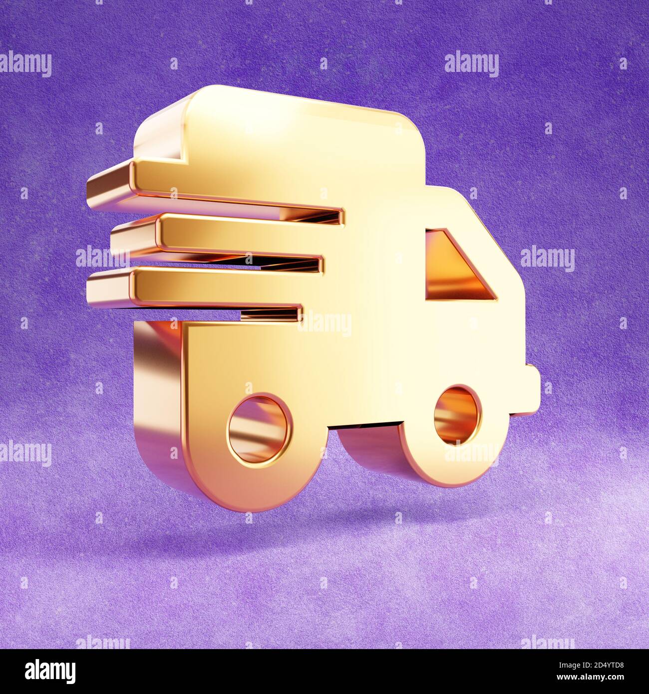 Fast shipping icon. Gold glossy Fast shipping symbol isolated on violet ...