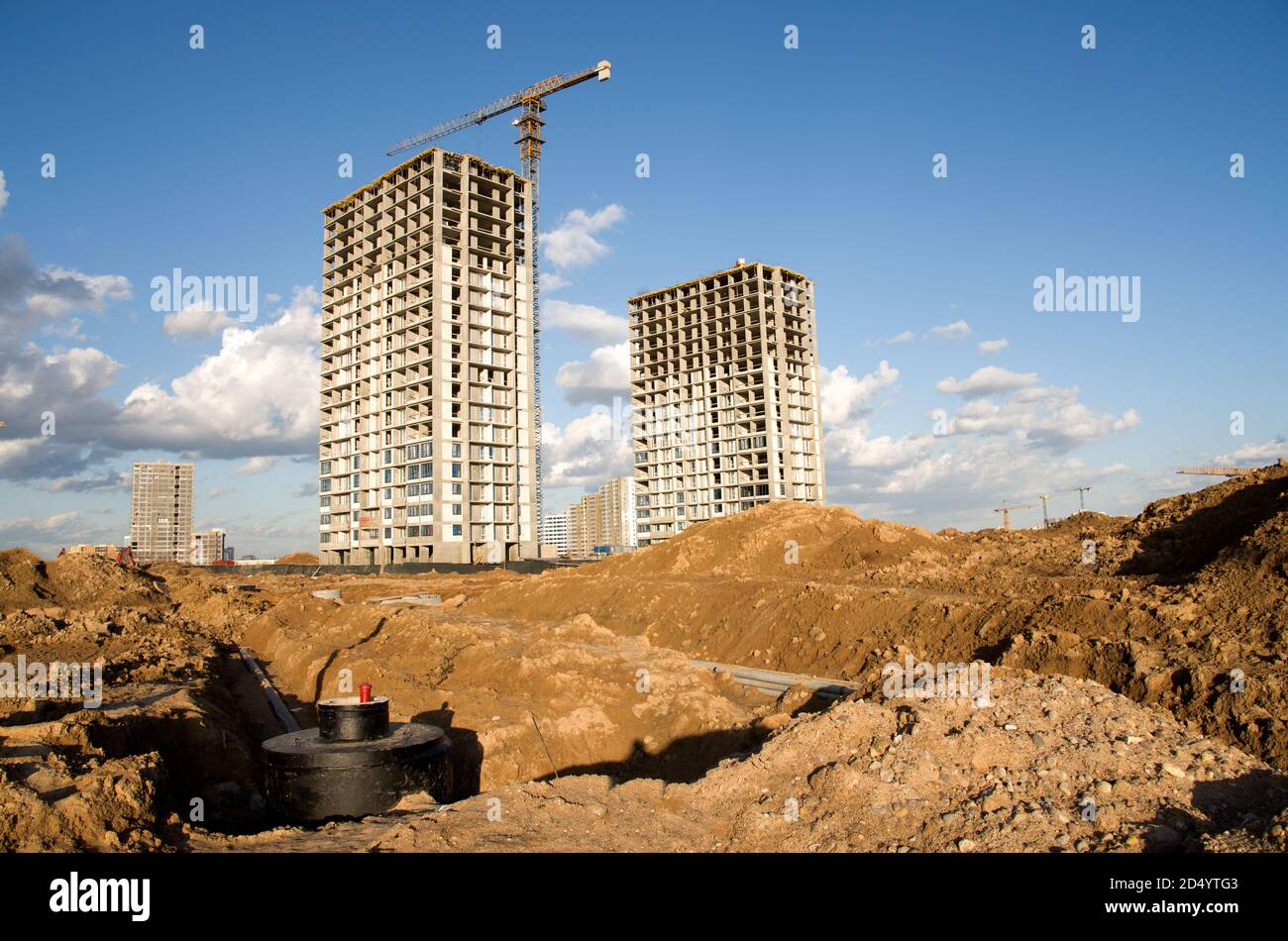 Construction of main water supply pipeline. Laying underground storm ...