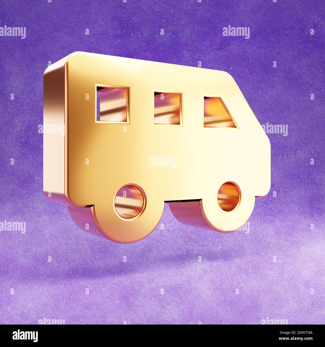 Shuttle van icon. Gold glossy Shuttle van symbol isolated on violet ...