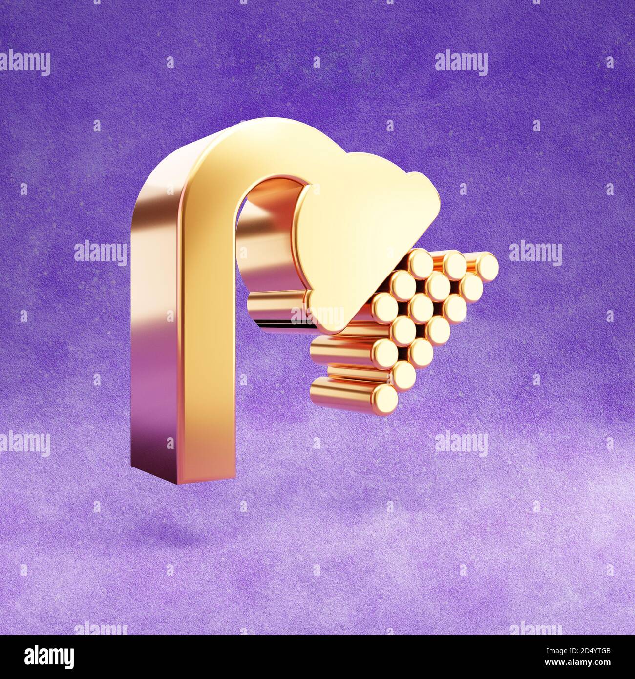Shower icon. Gold glossy Shower symbol isolated on violet velvet ...
