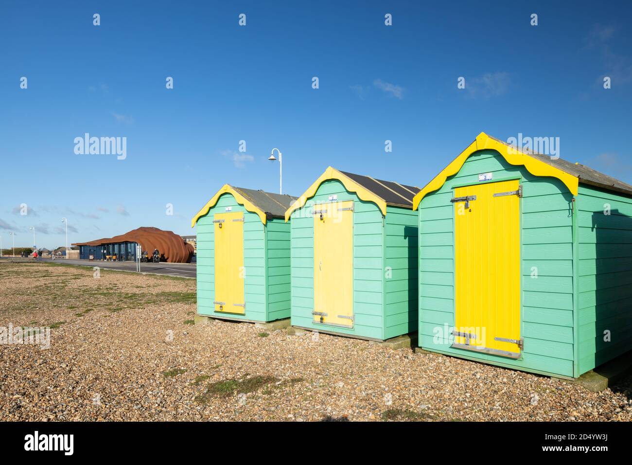 Beach Huts on Littlehampton Beach. Littlehampton, West Sussex, England ...