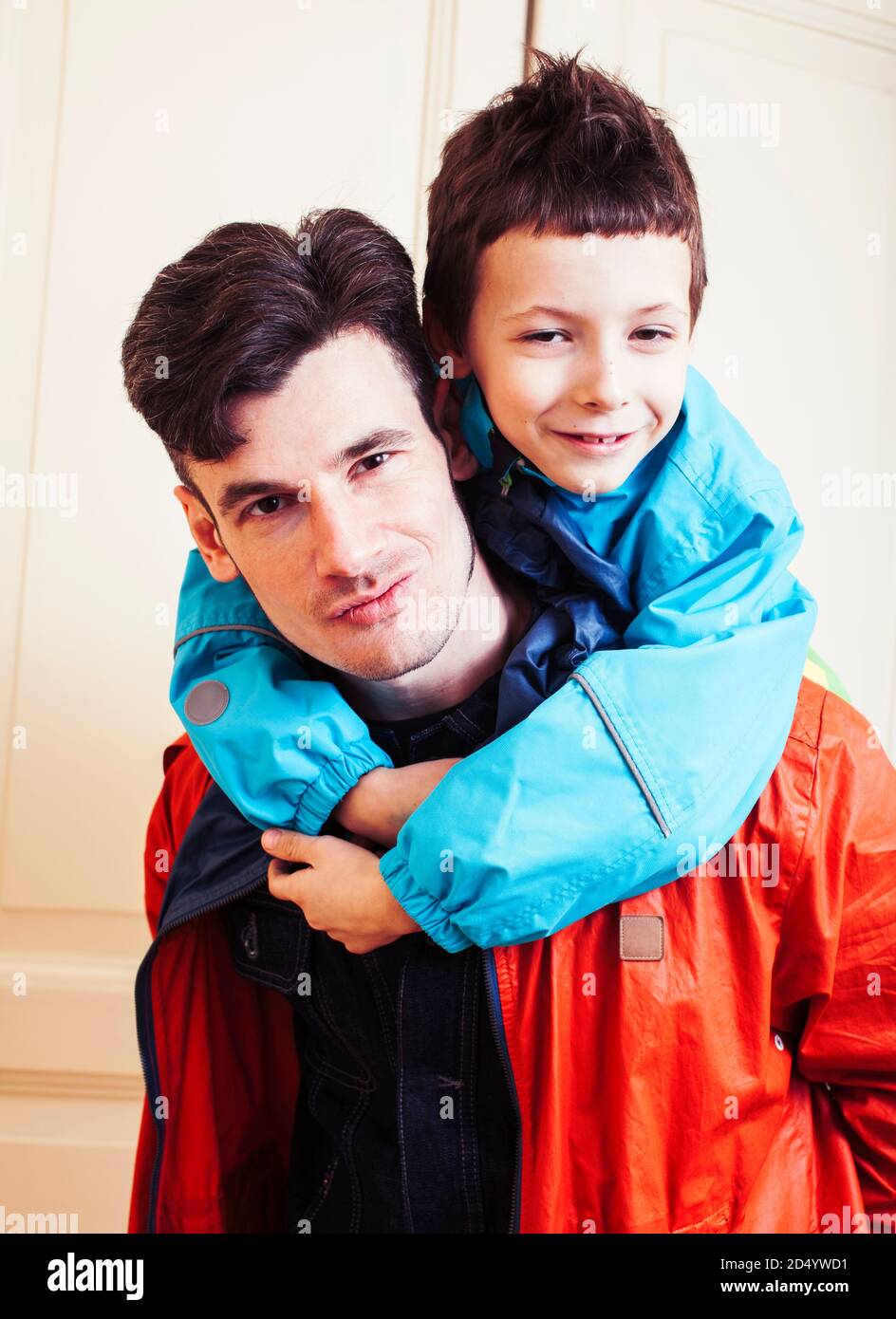 faher and son together having fun at home, lifestyle happy family ...