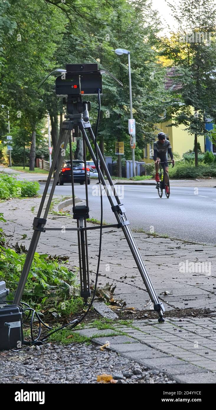 mobile radar trap with bike, Germany, North Rhine-Westphalia Stock ...