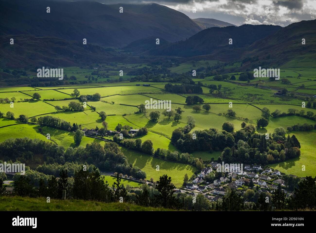 Aerial view from the summit of Latrigg Fell looking towards Castlerigg ...