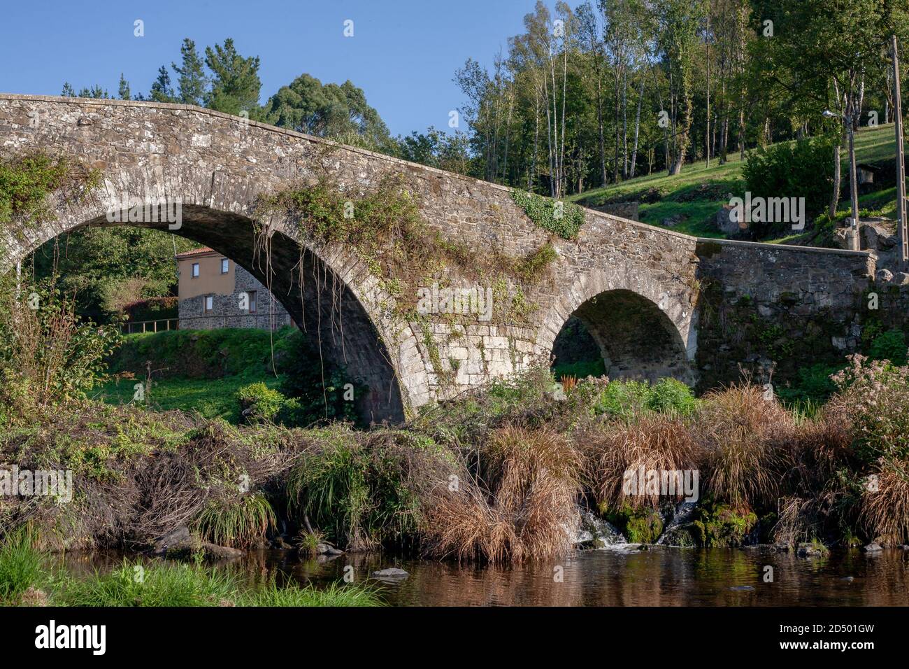 Stone Roman bridge on the the Camino de Santiago near Melide, Galicia ...