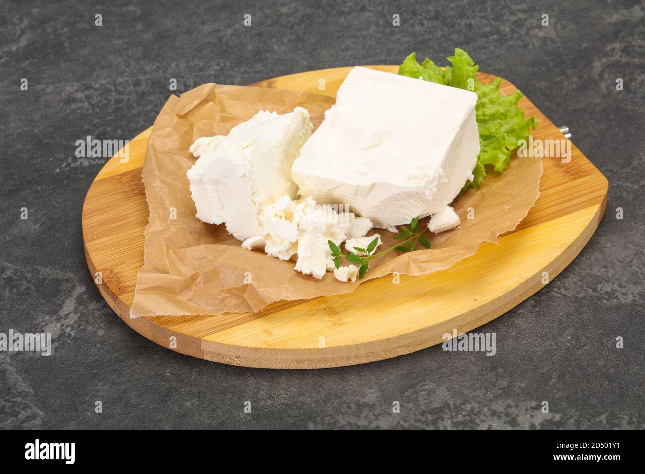 Greek traditional Feta soft cheese in the plate Stock Photo - Alamy