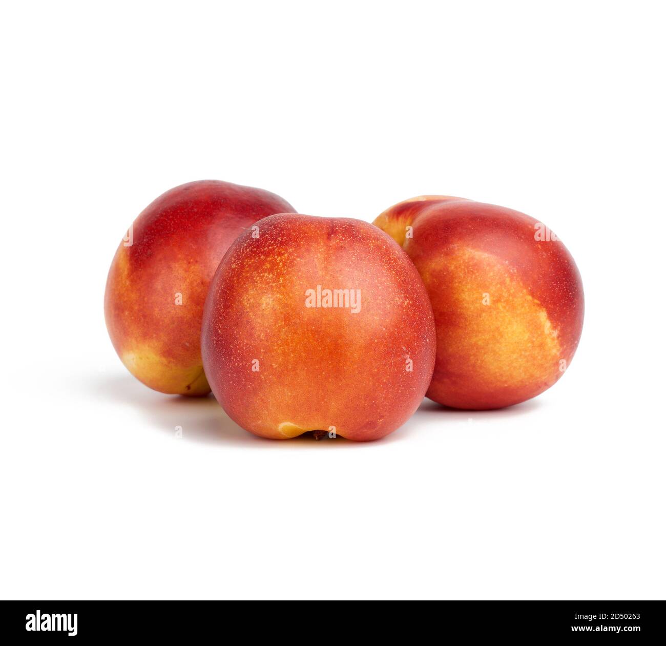 ripe round red nectarine isolated on white background, tasty and ...