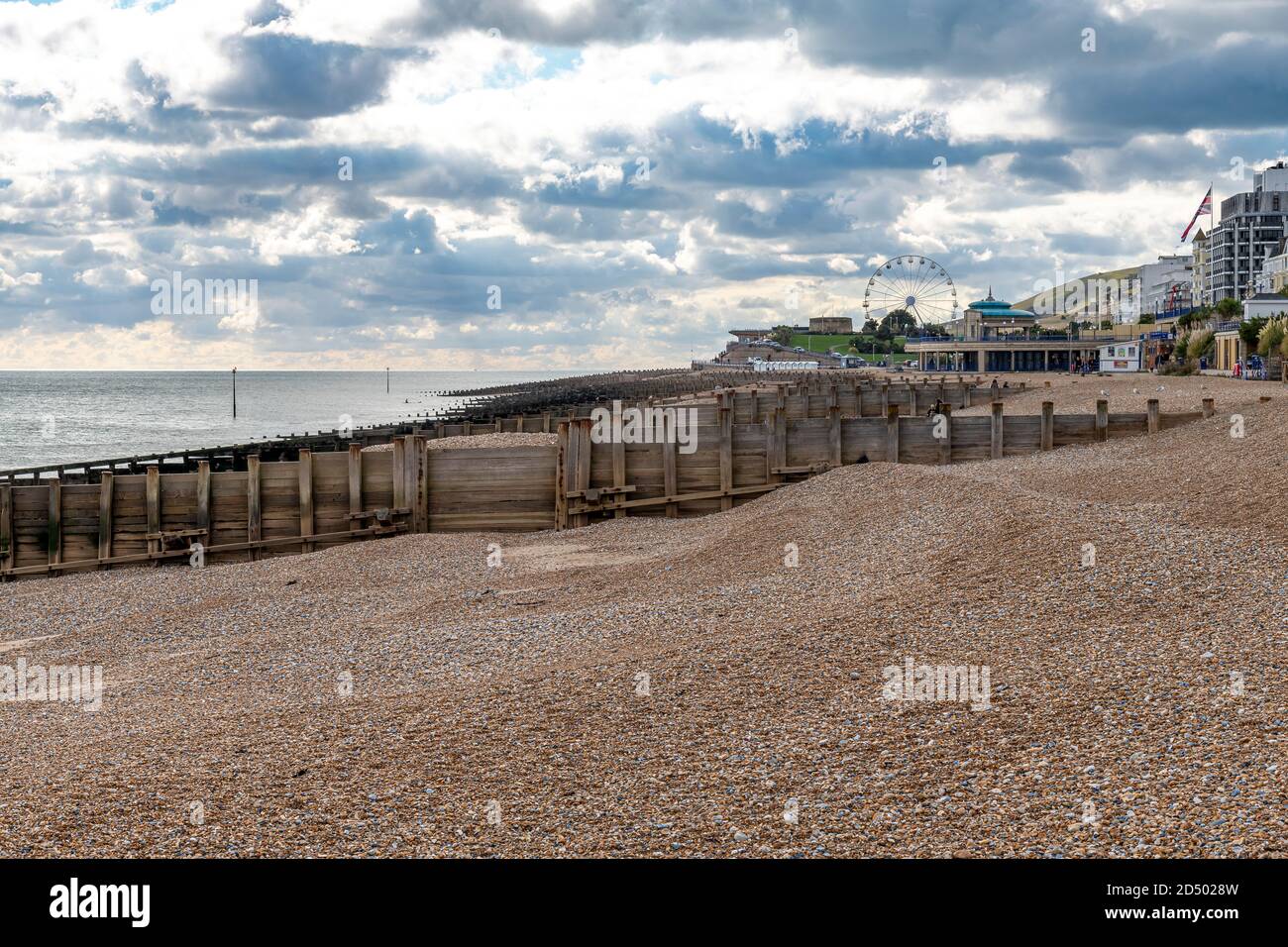 The series of groynes protecting the beach from erosion on Eastbourne ...