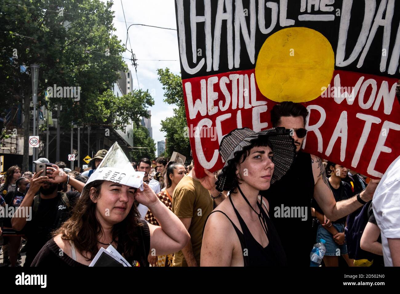 Protesters gather at the Flinders Street during the demonstration ...