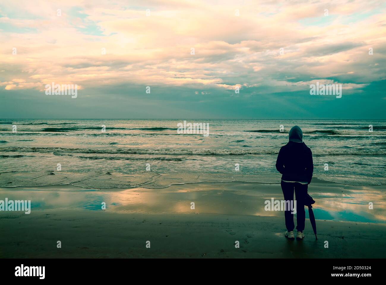 A woman who is watching the waves in the sea Stock Photo - Alamy