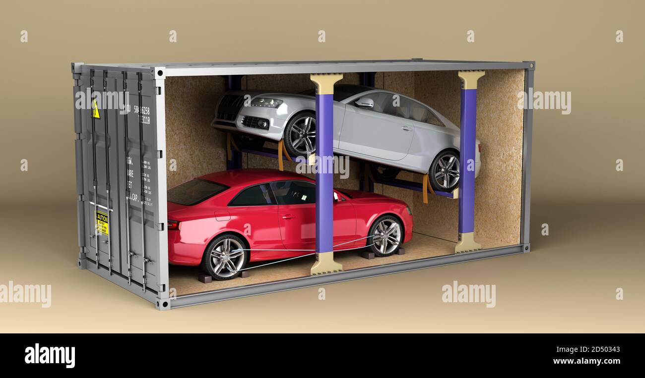 delivery of cars from auctions Cars loaded into a shipping container 3d ...