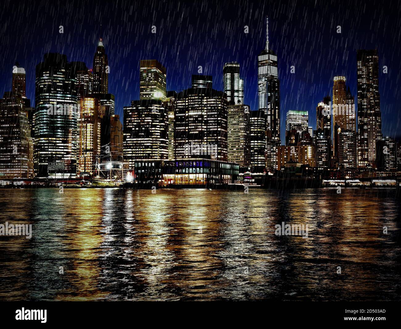 new york city skyline at night under rain Stock Photo - Alamy