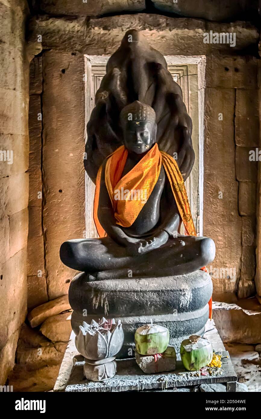 Buddha naga snake stone sculpture Temple Angkor Cambodia Stock Photo ...