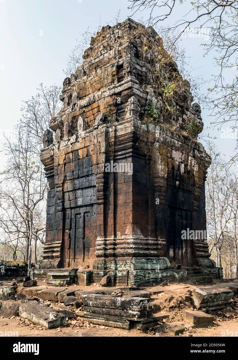 Ancient brick Tower Prasat Pram Temple ruins of Koh Ker Siem Reap ...