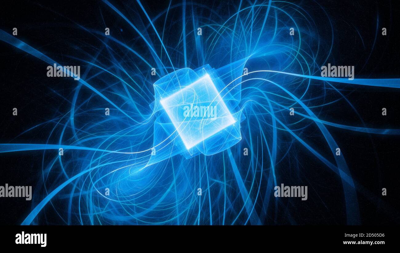 Blue glowing futuristic quantum processor, computer generated abstract background, 3D rendering ...