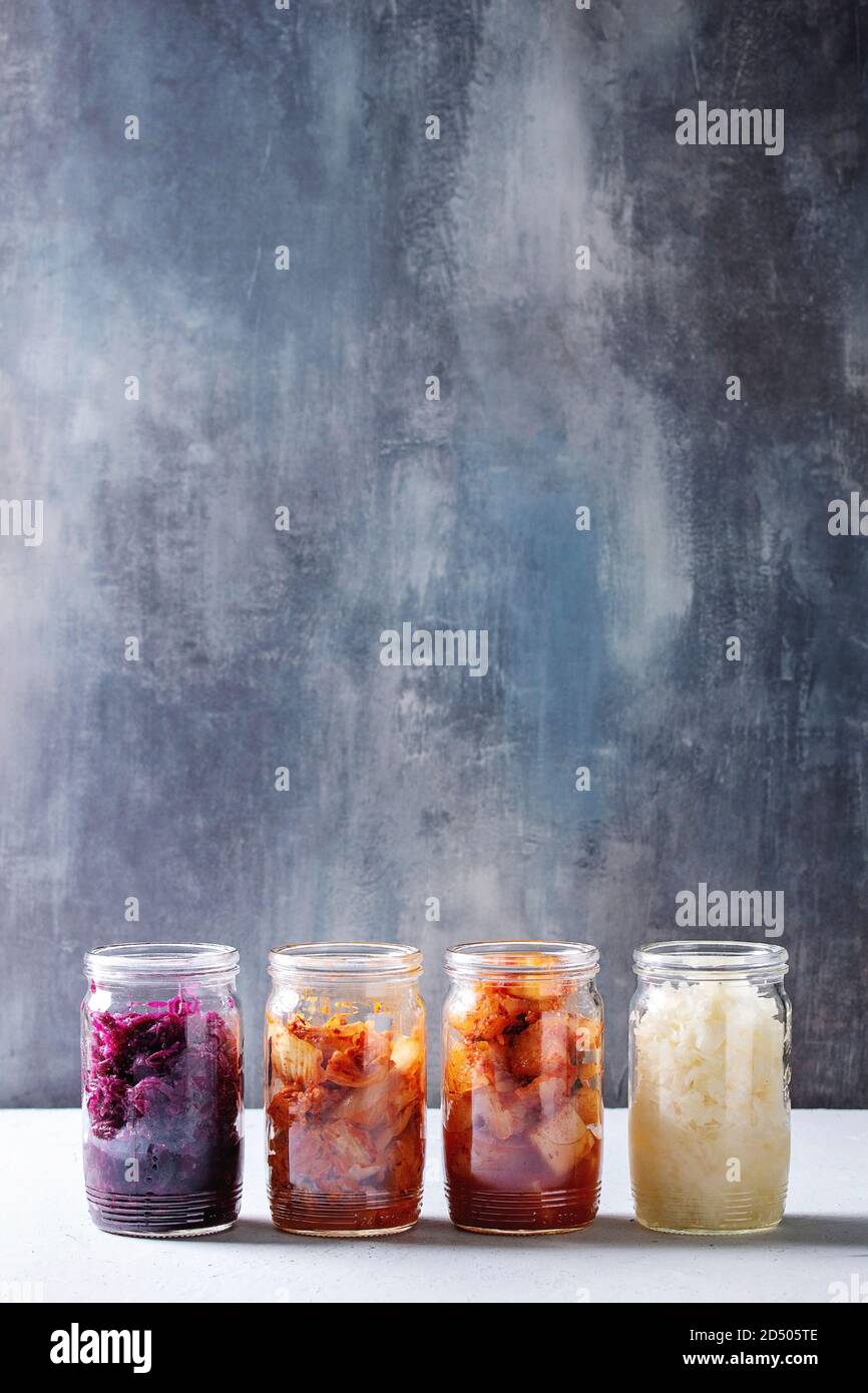 Variety of fermented food korean traditional kimchi cabbage and radish ...