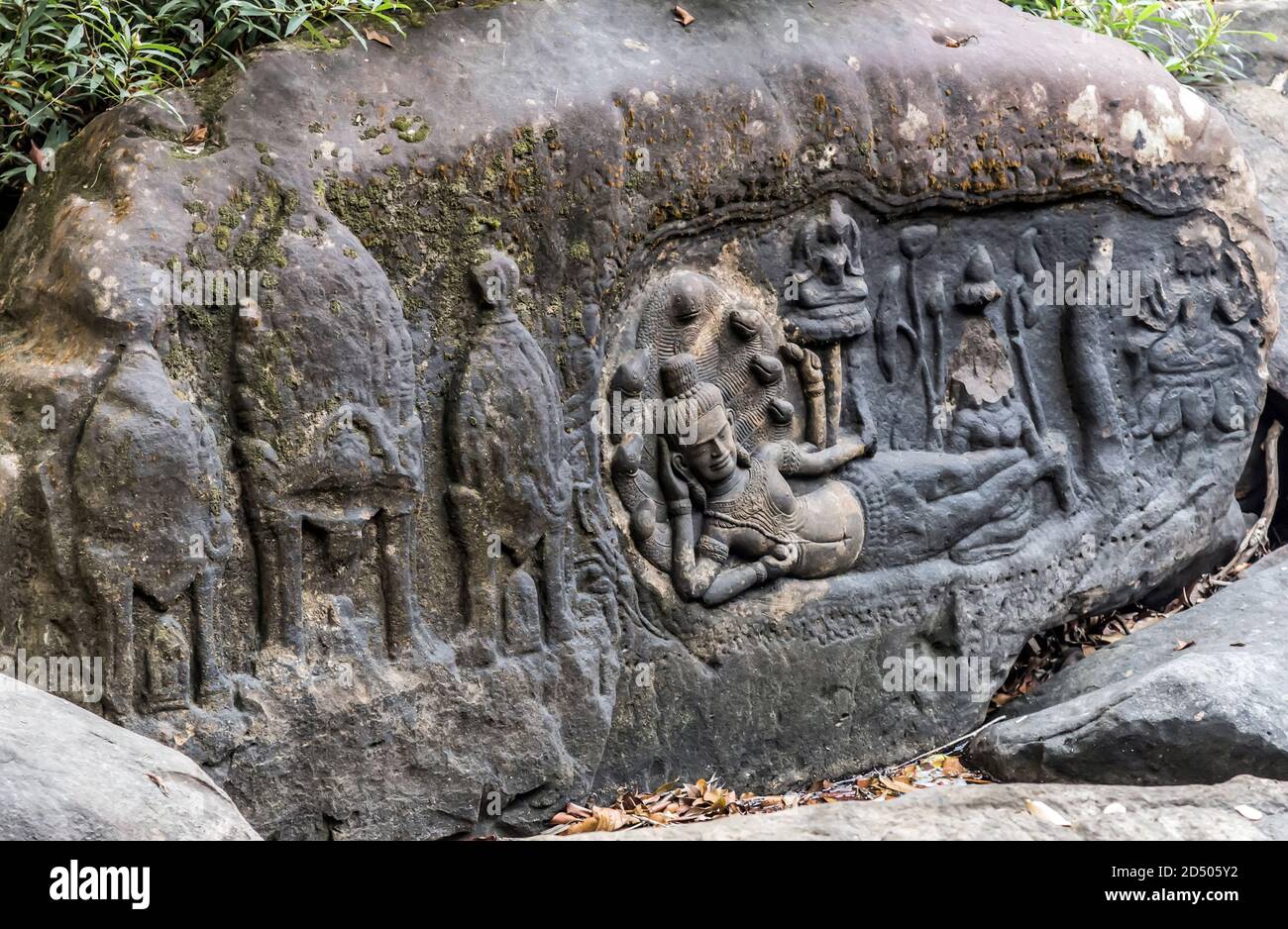 Lord Vishnu in a reclining repose lying on the serpent god Ananta, with ... Lord Vishnu in a reclining repose lying on the serpent god Ananta, with ...