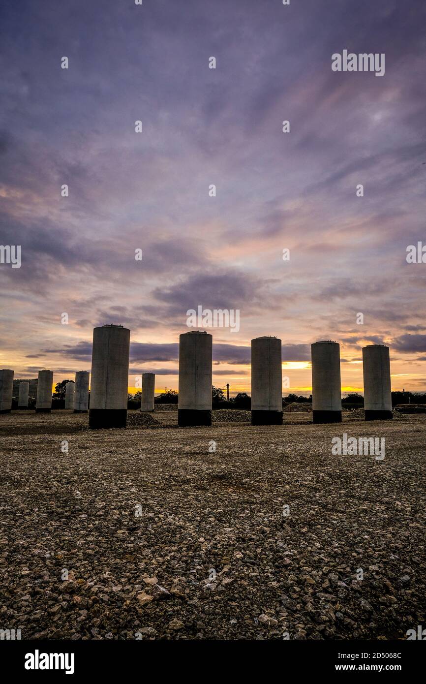 Bridge support pillars at the construction site for the ne Western ...