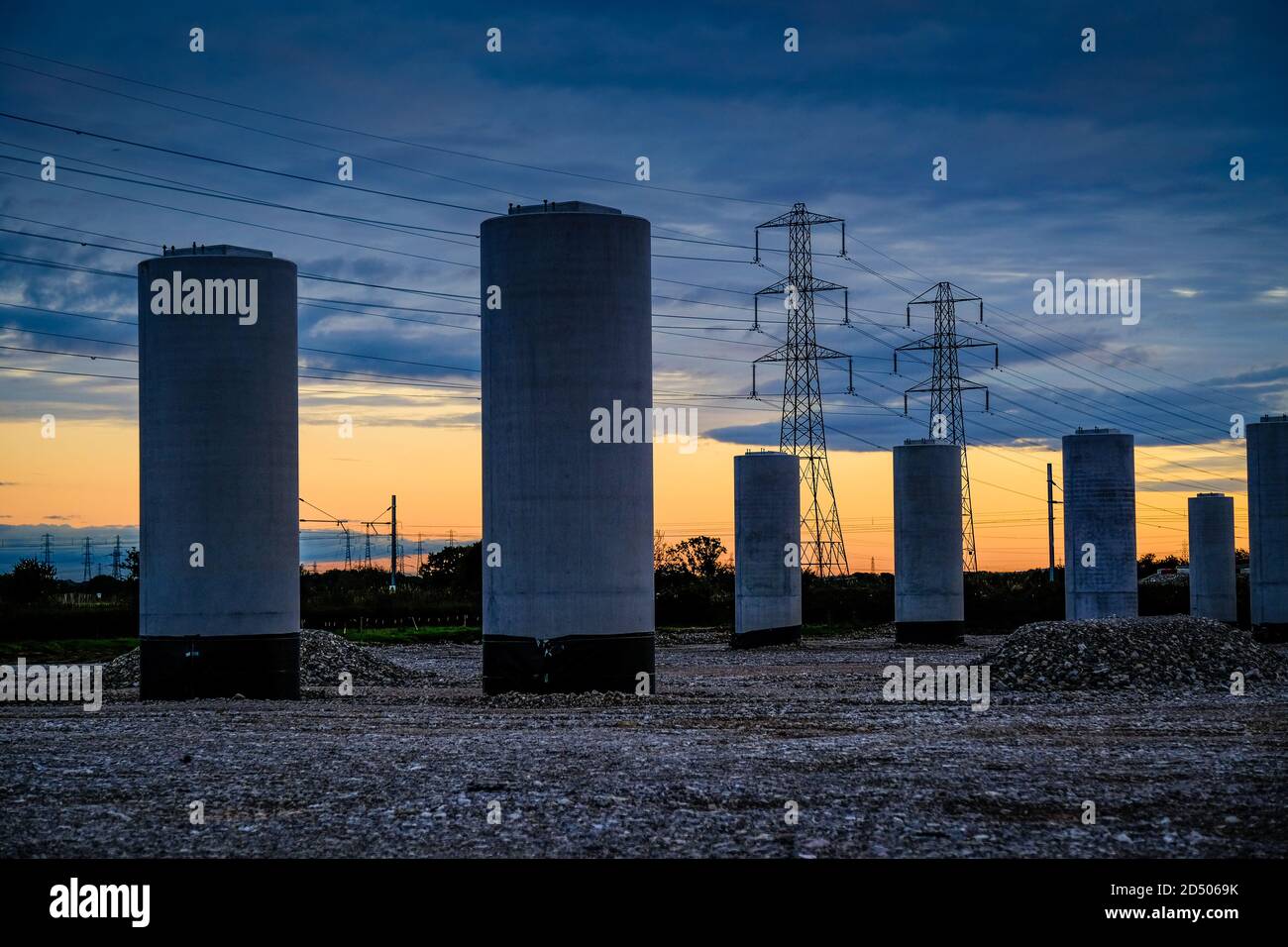 Bridge support pillars at the construction site for the ne Western ...