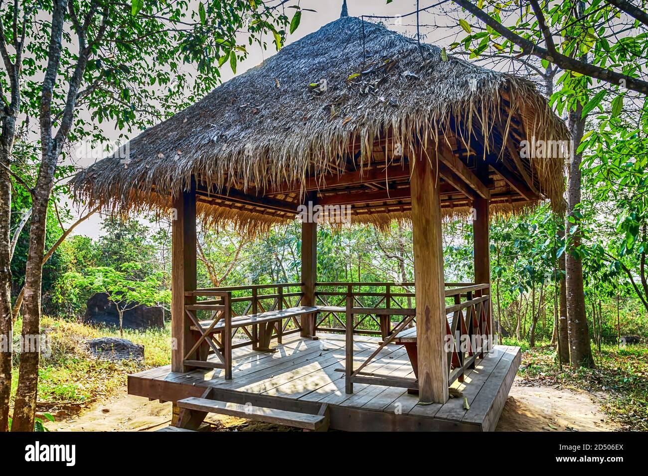 Straw roof Village Hut located in the rainforest with deep jungle Stock ...