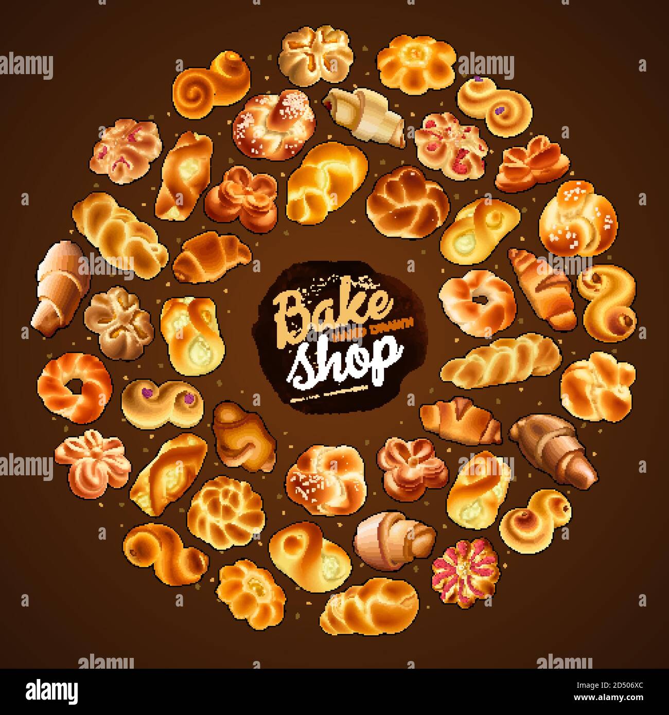 Buns and pastries hand drawn doodle colorful illustration Stock Vector ...