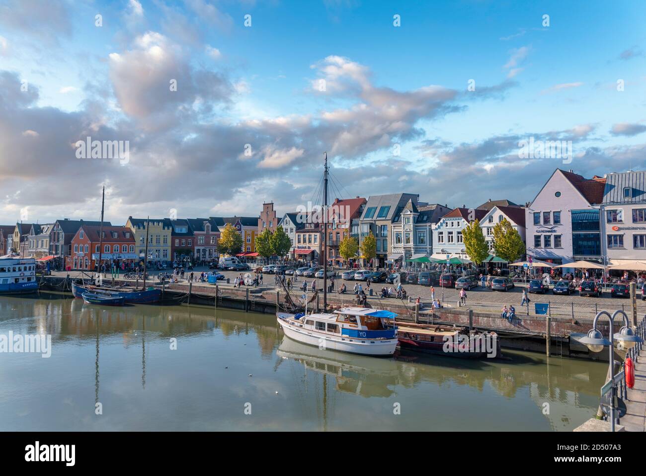 Historic cityscape at the inland port, Husum, Schleswig-Holstein ...
