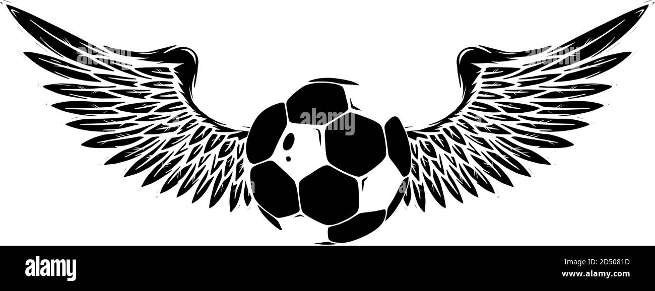 vector Grunge image with winged soccer ball black silhouette Stock ...