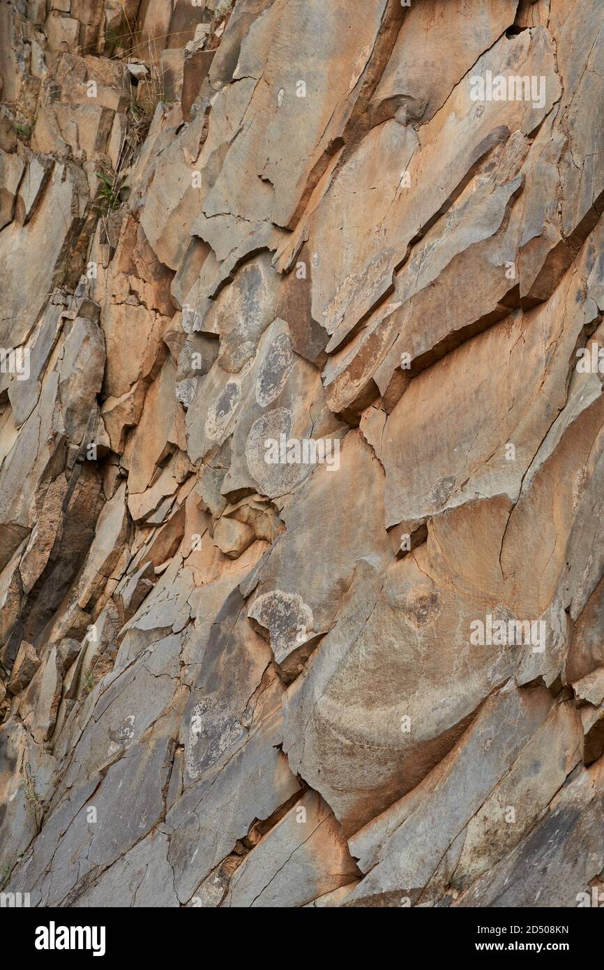 Various rock formation in geological layers in an abandoned quarry ...