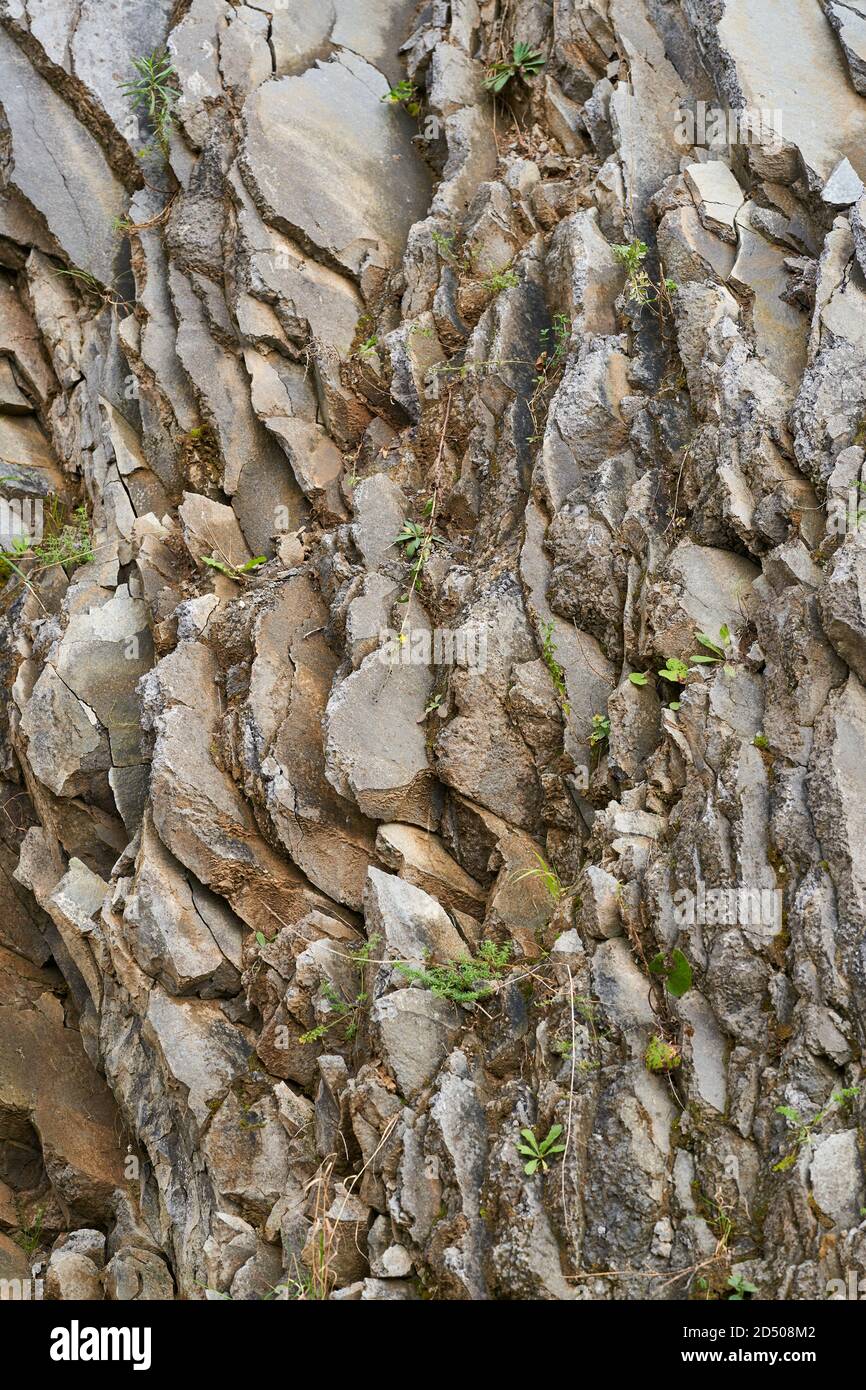 Various rock formation in geological layers in an abandoned quarry ...