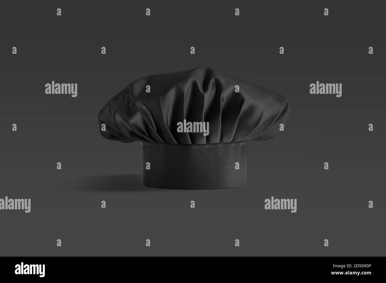 Blank black toque chef hat mockup stand, dark background Stock Photo ...