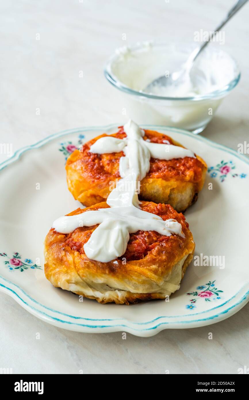 Turkish Traditional Food Borek Manti with Minced Meat, Tomato Paste and ...