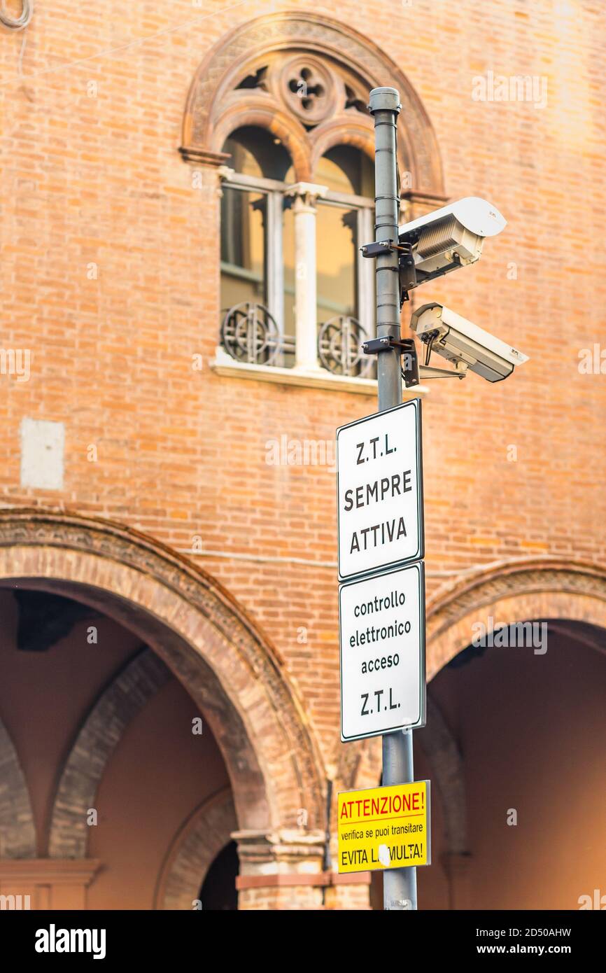 RAVENNA, ITALY - FEBRUARY 19, 2019: signs are warning about the ...