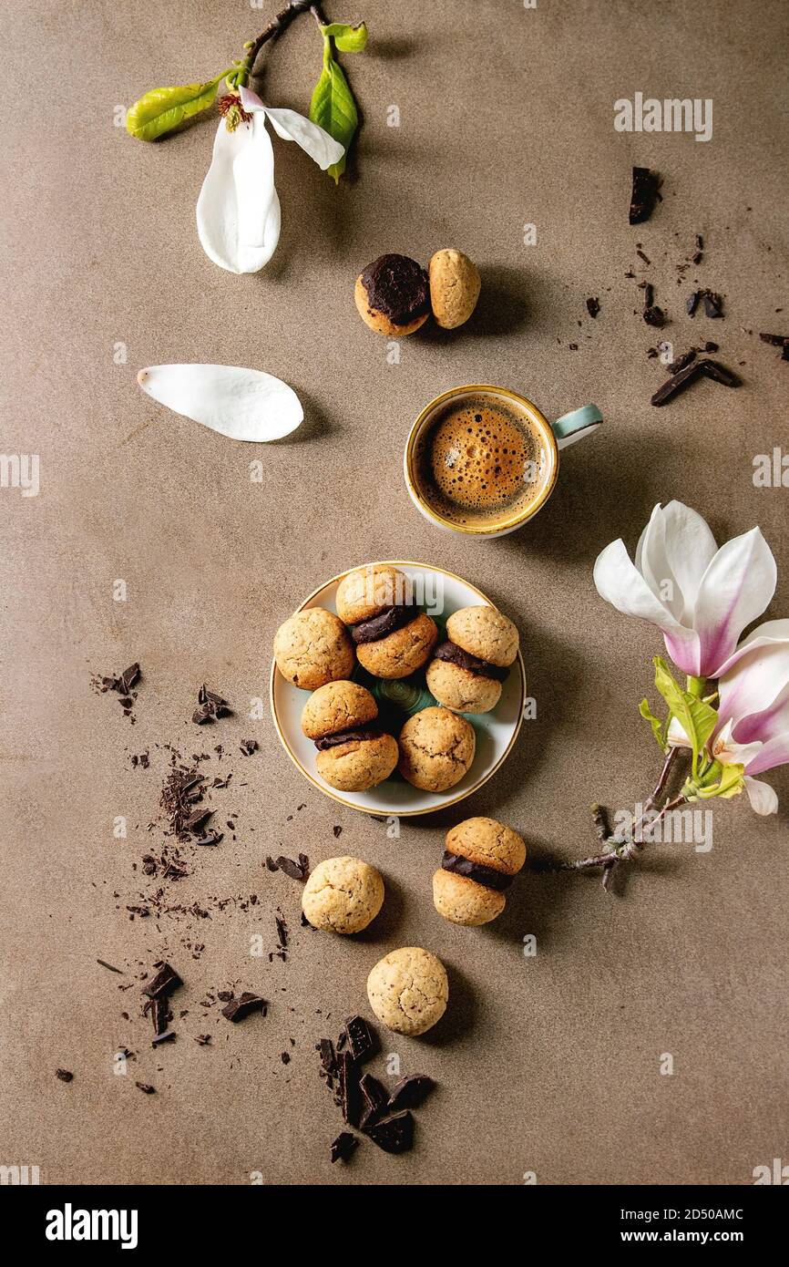 Baci di dama homemade italian hazelnut biscuits cookies with chocolate ...