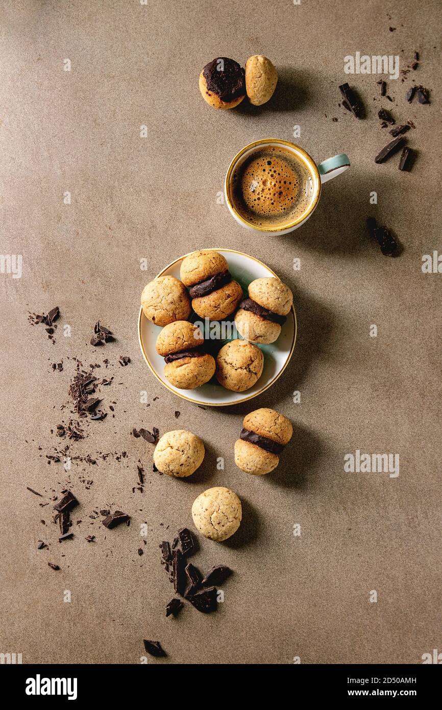 Baci di dama homemade italian hazelnut biscuits cookies with chocolate ...