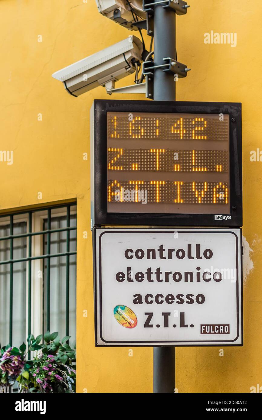 RAVENNA, ITALY - FEBRUARY 19, 2019: signs are warning about the ...