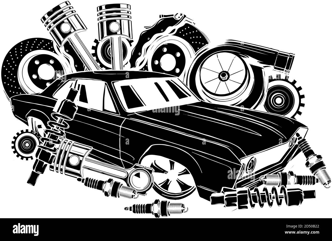 Vector illustration of Car Spares Frame and parts black silhouette ...