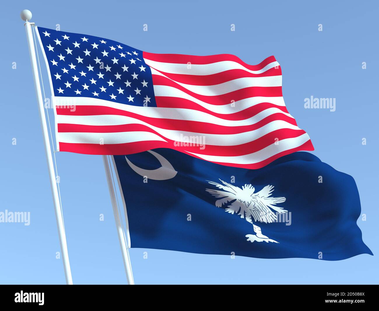 Two waving state flags of United States and South Carolina state on the ...