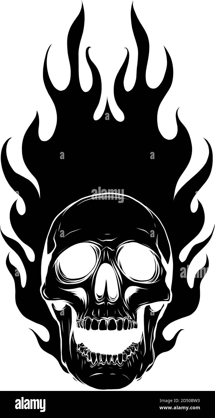 black silhouette Skull Vector Image Template with Flames Stock Vector ...