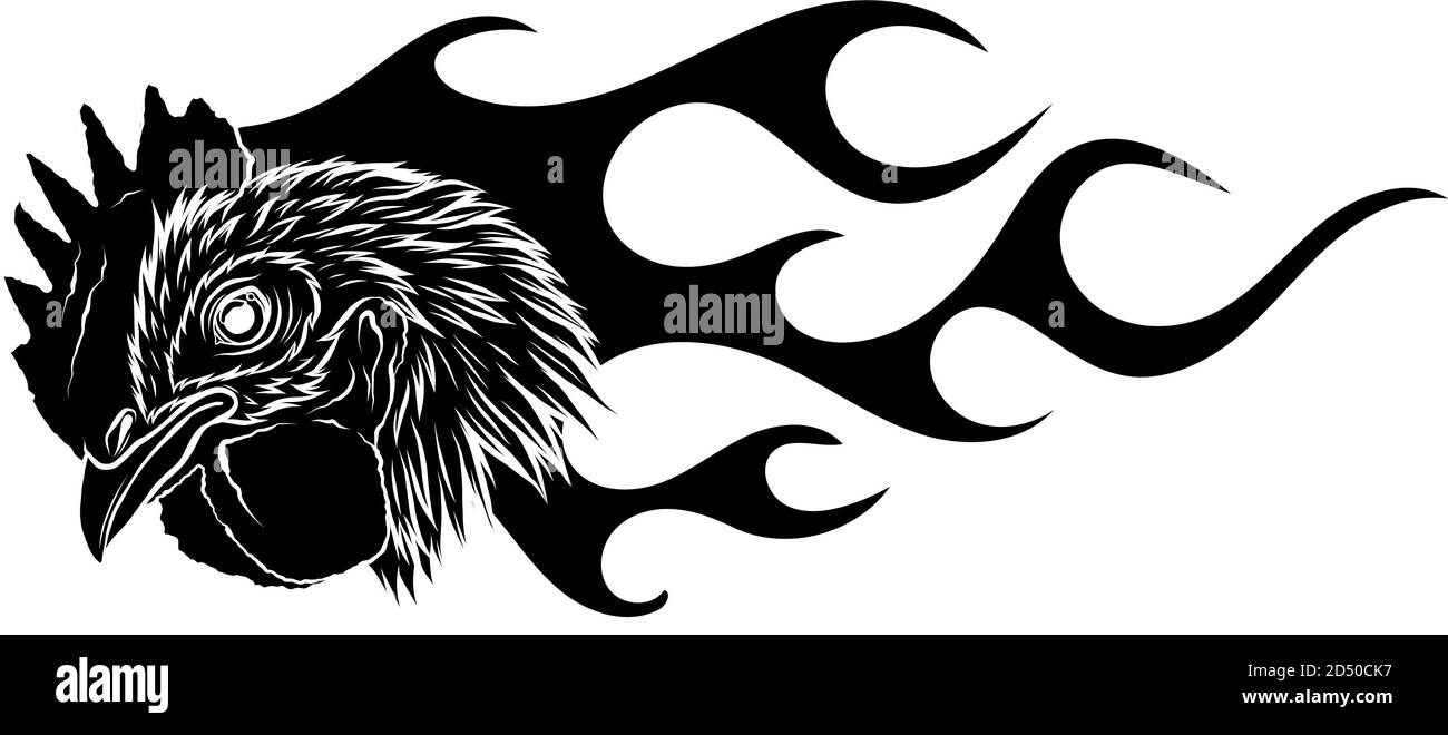 black silhouette fire flare flame poultry rooster cartoon charcter logo ...