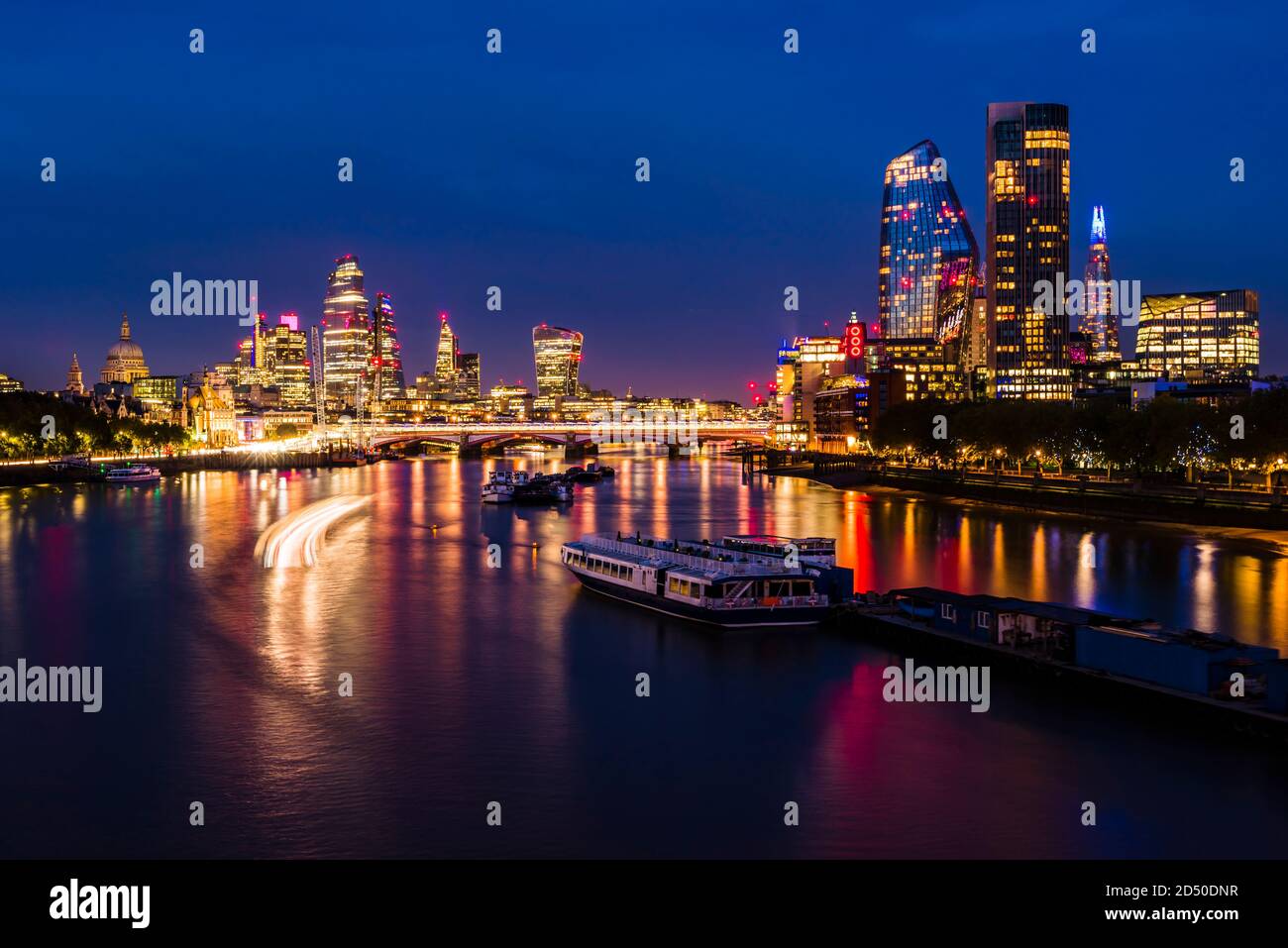 Lights at night over The City and Blackfriars Bridge, taken from ...