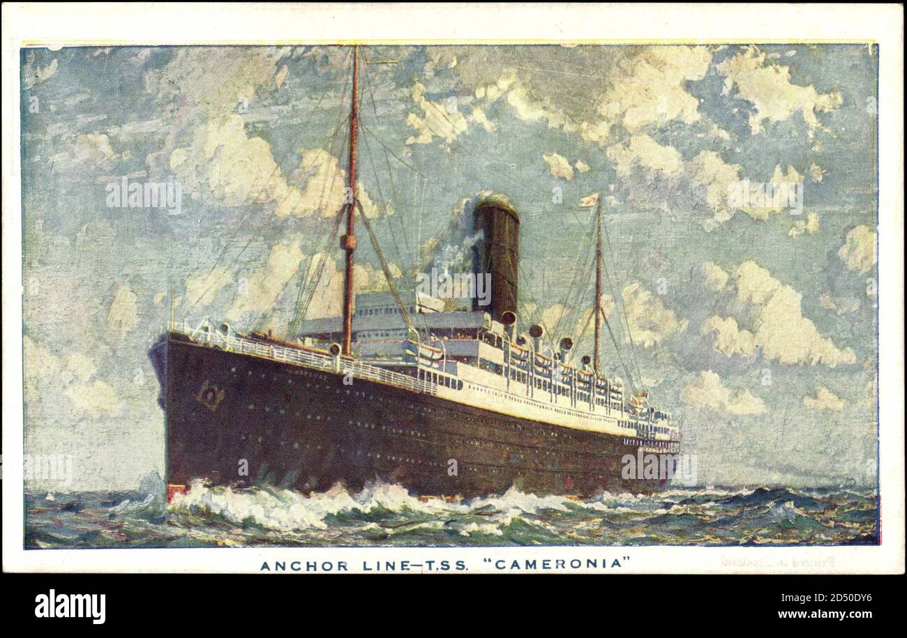 Seitenansicht vom Dampfer Cameronia, Anchor Line | usage worldwide ...