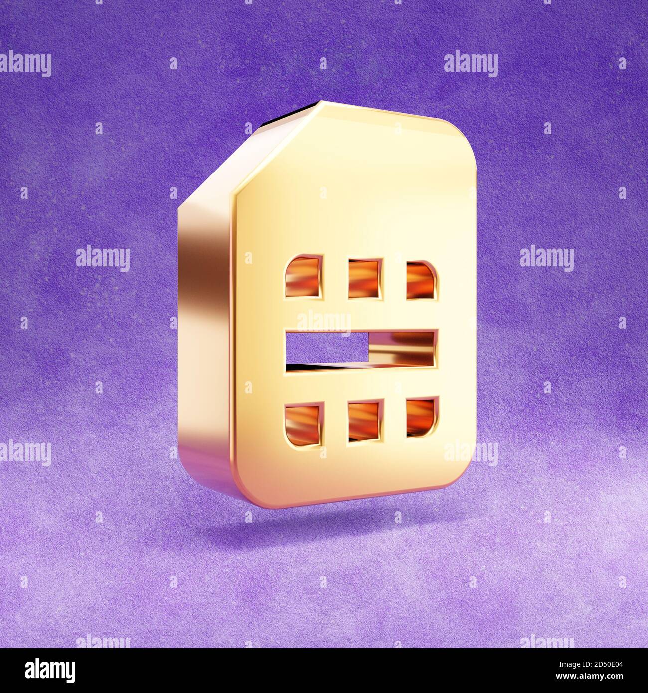 Sim-card icon. Gold glossy Sim-card symbol isolated on violet velvet ...