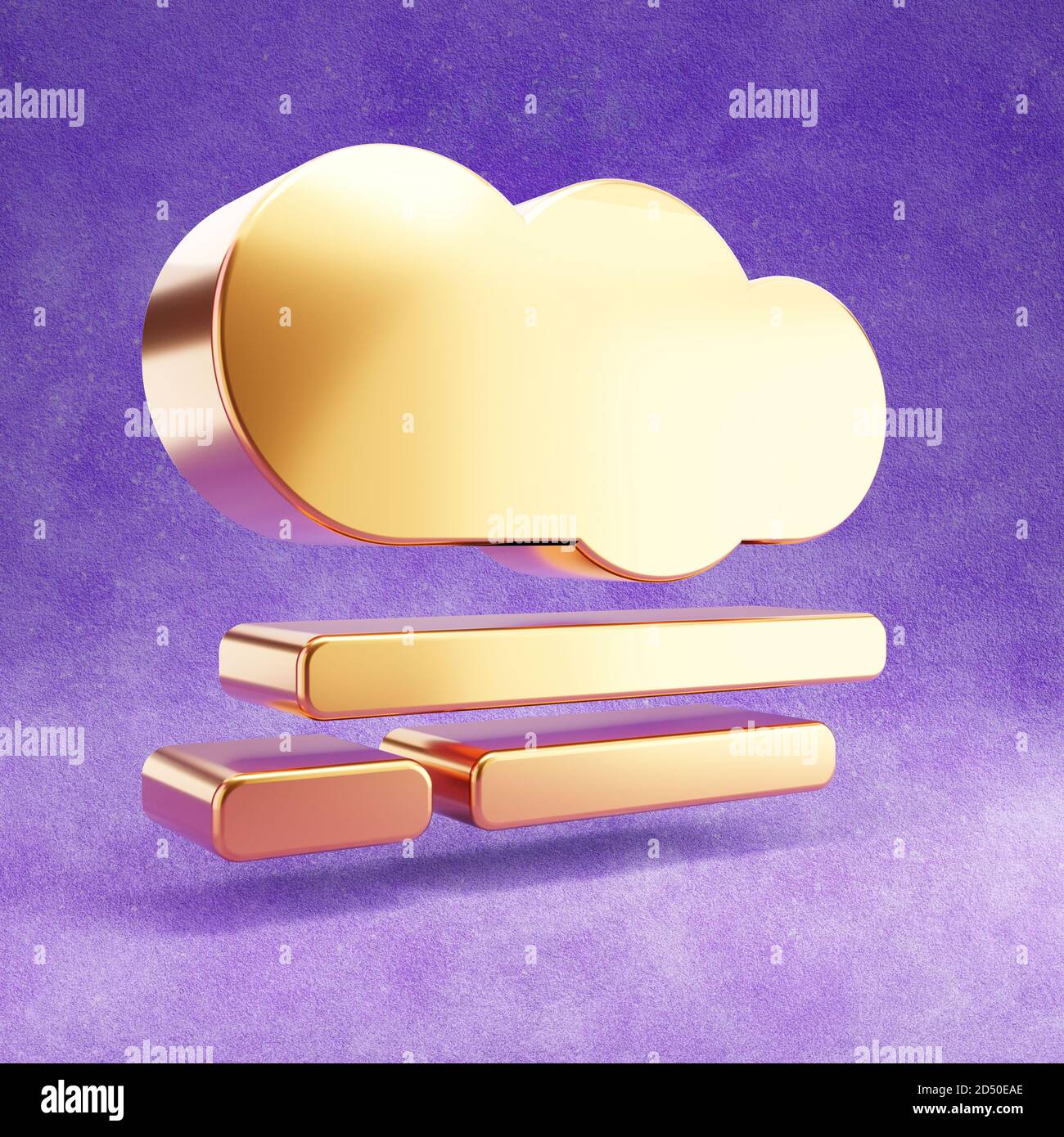 Smog icon. Gold glossy Smog symbol isolated on violet velvet background ...