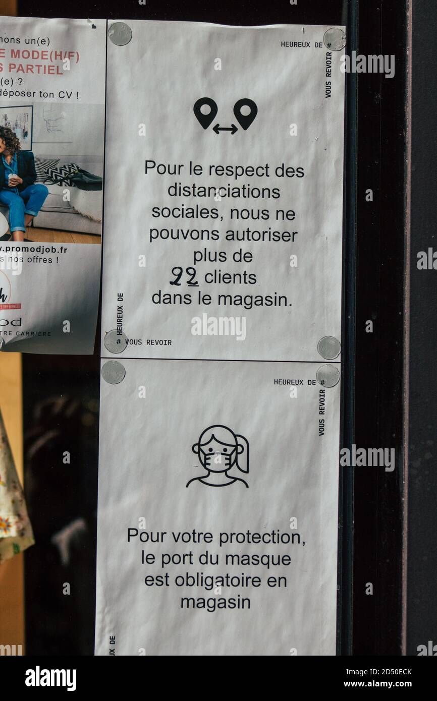 Reims France October 11, 2020 View of an information poster to protect ...