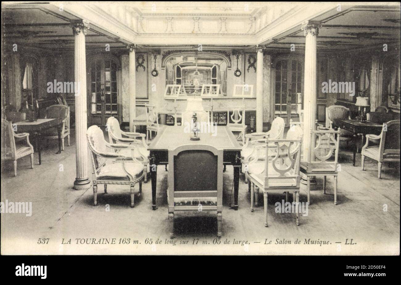 Paquebot La Tourain, Le salon de Musique, Frech line | usage worldwide ...
