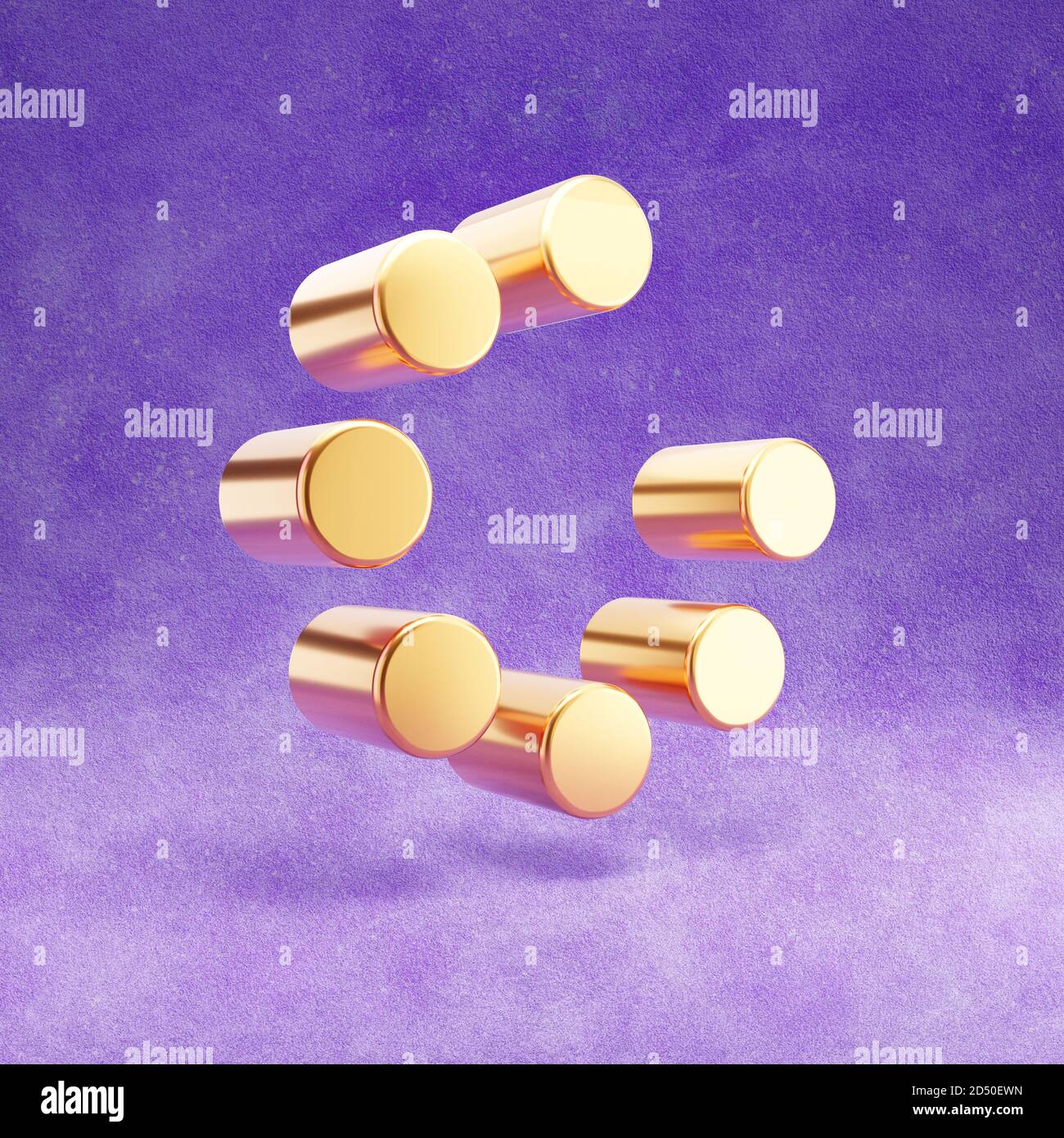 Spinner icon. Gold glossy Spinner symbol isolated on violet velvet ...